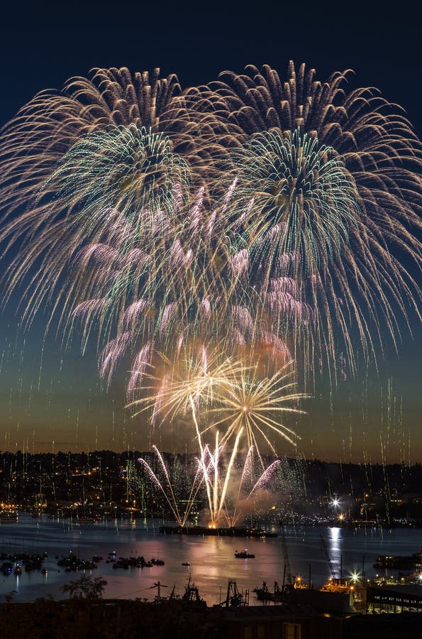 Fireworks on Fourth of July in Seattle Washington Stock Photo - Image ...