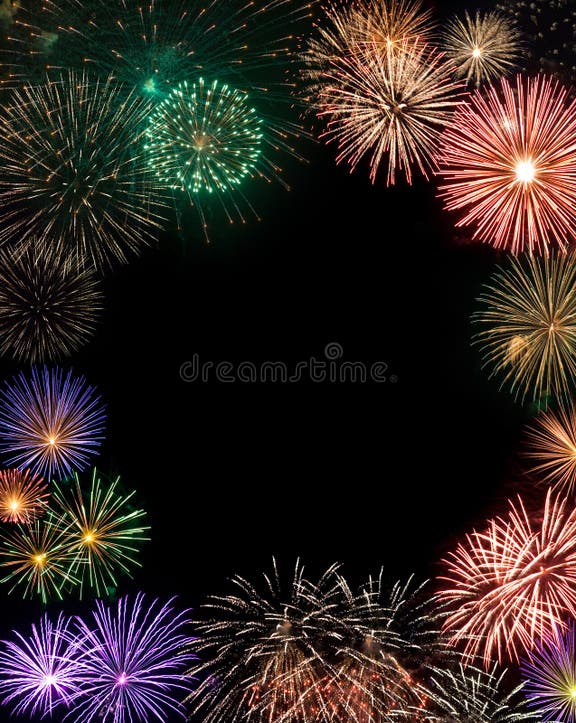 Fireworks Frame with Copy Space in the Center Stock Photo - Image of ...