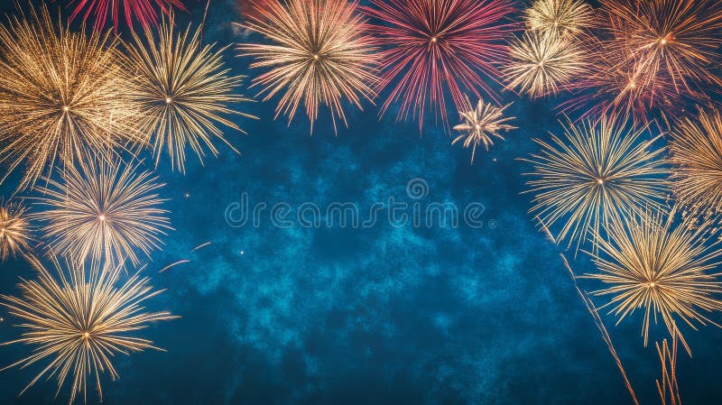 Fireworks Frame Festive Burst Composition, Teal Background, Celebration ...