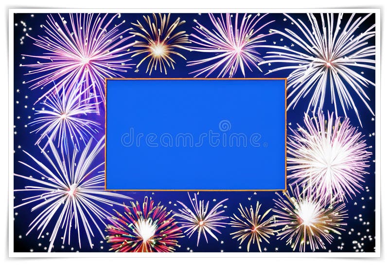 Fireworks Frame with Space for Text on Blue Background. Stock ...