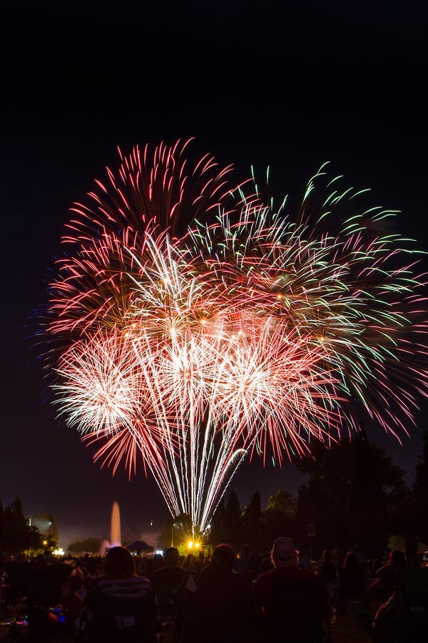Fireworks Going Off in Front of a Large Crowd Stock Photo - Image of ...