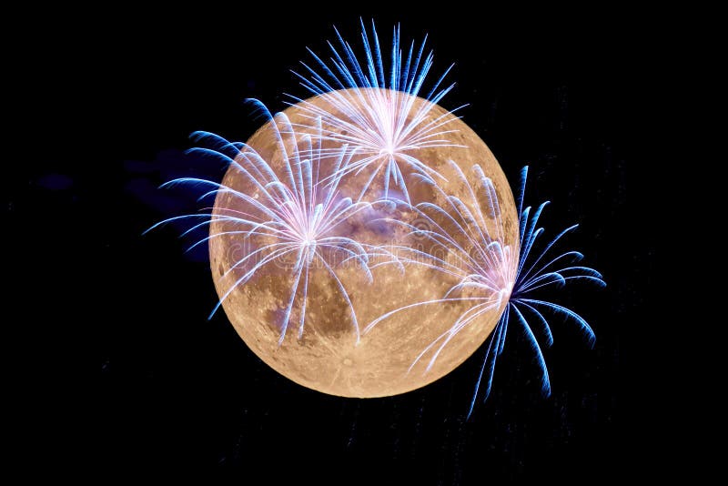 Fireworks stock image. Image of moon, orange, dark, evening - 160112933