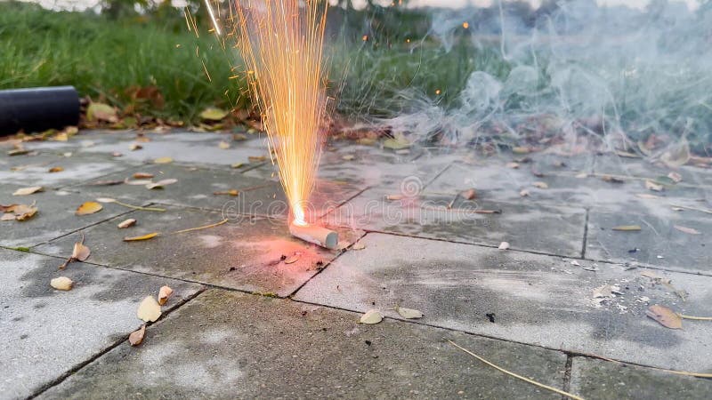 Fireworks. Ground Spinner with Sparkling Effect. Firecrackers on the ...