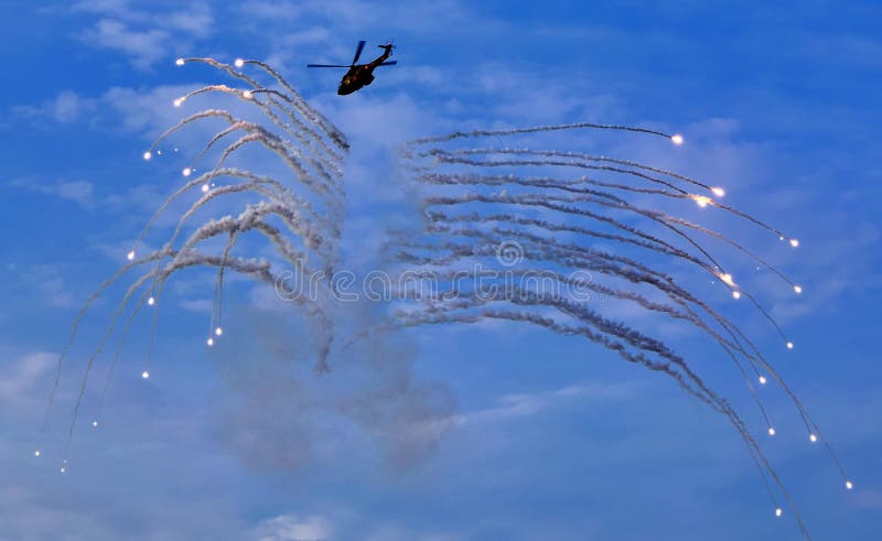 Fireworks from Helicopter stock image. Image of show - 96966519