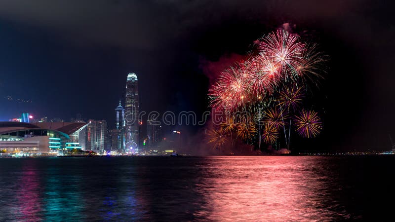 Fireworks at Hong Kong editorial stock photo. Image of beautiful - 97854548