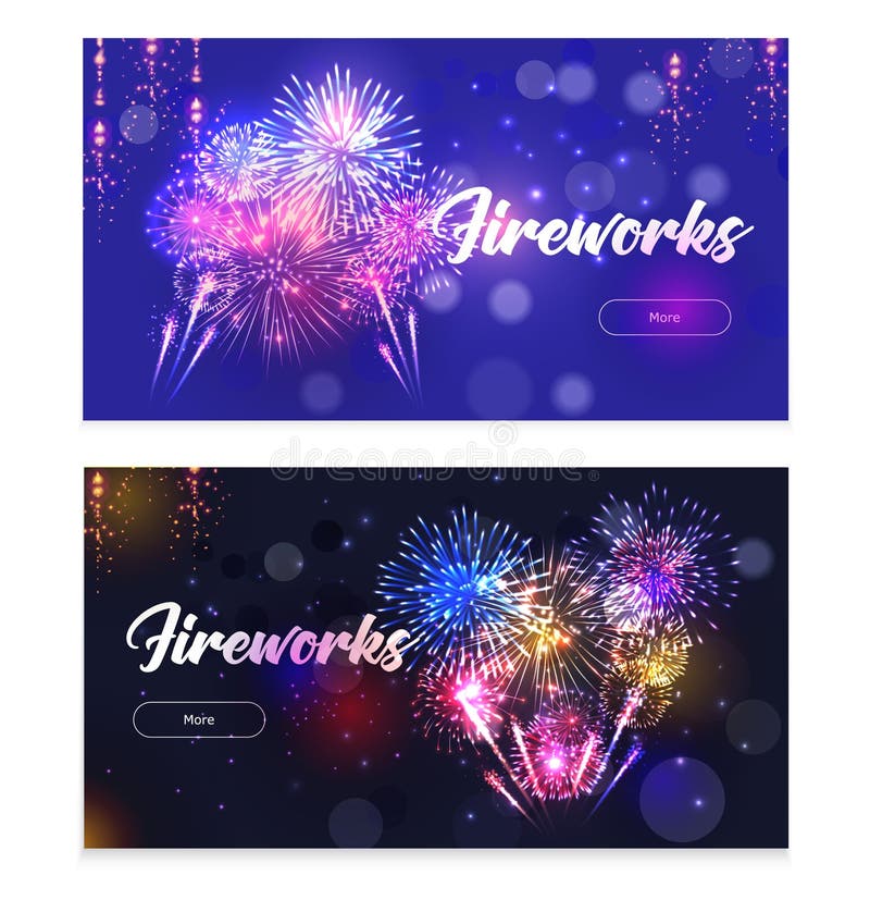 Fireworks Horizontal Banners Set Stock Vector - Illustration of flare ...