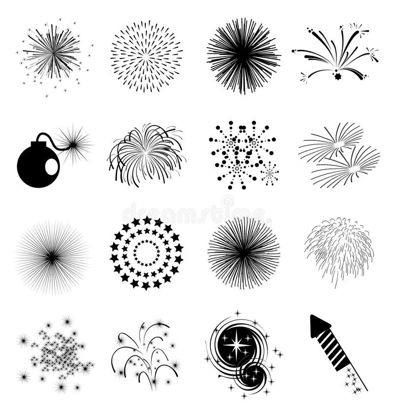 Fireworks icons set stock vector. Illustration of birthday - 56337376