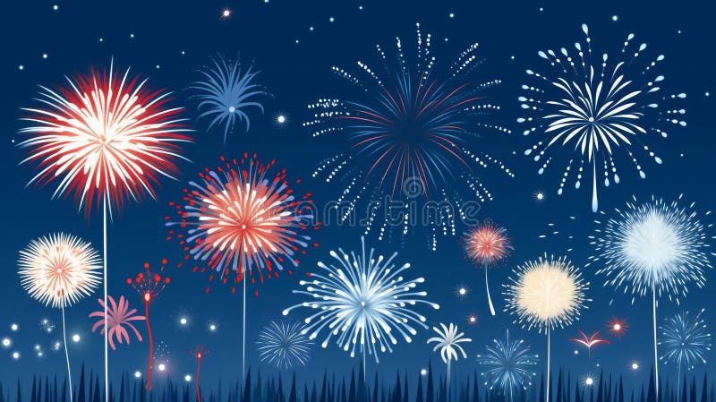 Fireworks Illustration on Blue Background. Generative Ai Stock ...