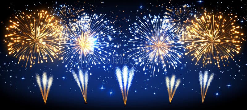 Fireworks Illustration on Navy Blue Background, Festive Celebration ...