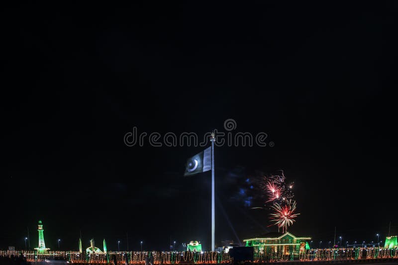 Fireworks on Independence Day at 14th August with Flag of Pakistan ...