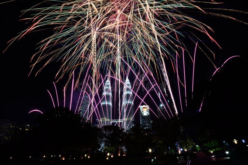 Fireworks in Kuala Lumpur stock image. Image of lumpur - 76675715
