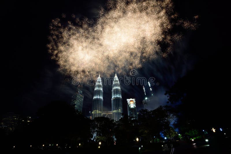 Fireworks in Kuala Lumpur stock photo. Image of independenceday - 76675724