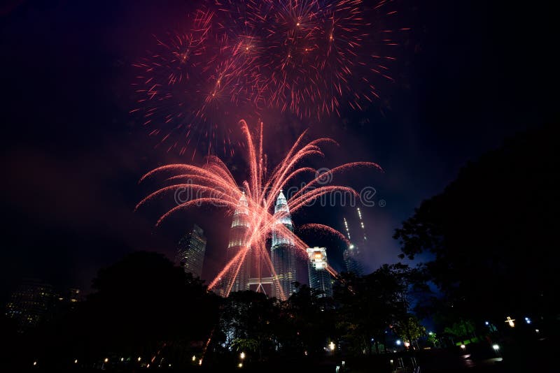 Fireworks in Kuala Lumpur stock image. Image of merdeka - 76675759