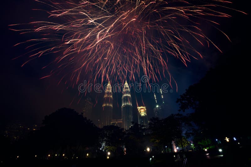 Fireworks in Kuala Lumpur stock image. Image of petronas - 76675811