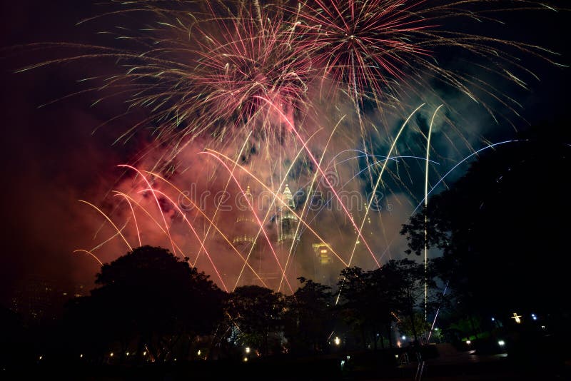 Fireworks in Kuala Lumpur stock photo. Image of petronas - 76675818