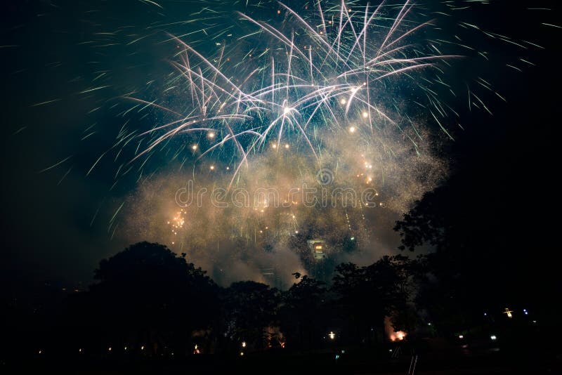 Fireworks in Kuala Lumpur stock image. Image of kualalumpur - 76675827