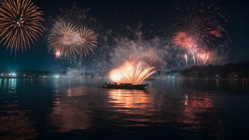 Fireworks on the Lake Festival Celebration Stock Image - Image of ...