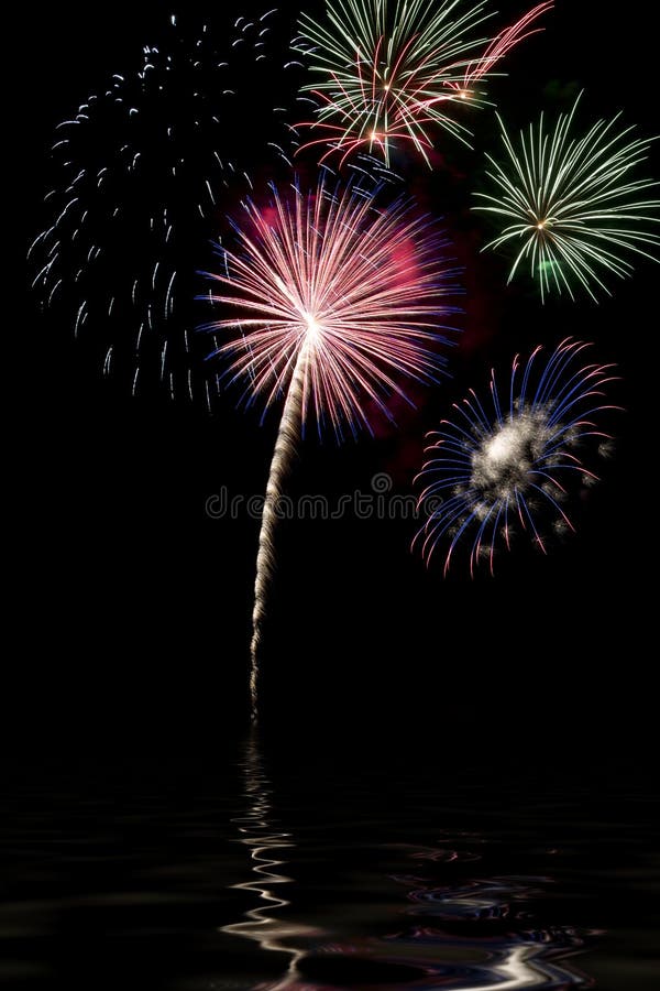 Fireworks with Lake Reflection Stock Image - Image of celebration, dark ...