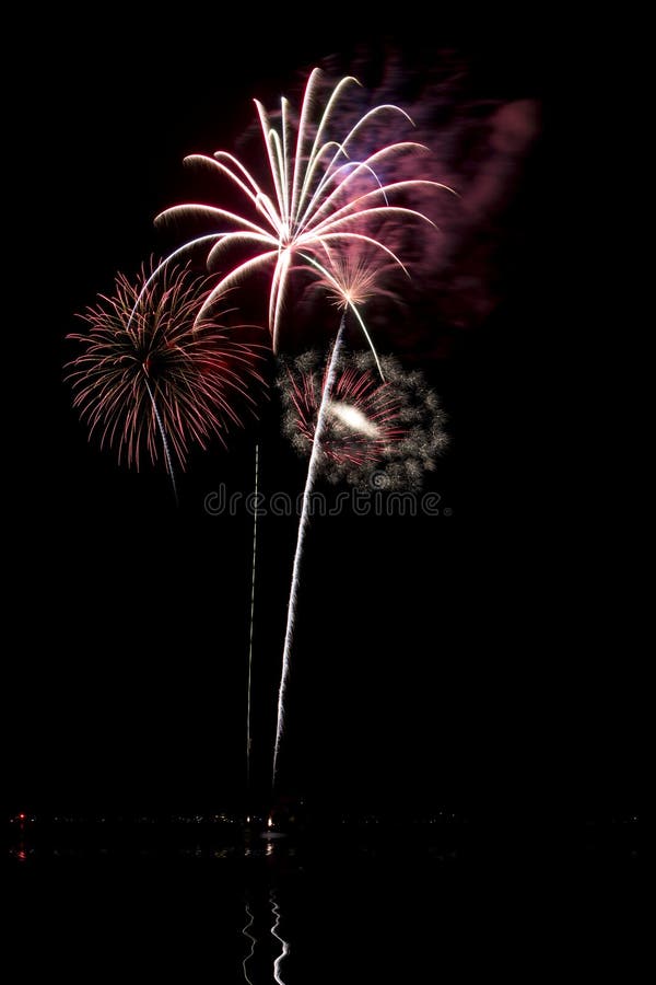 Fireworks with Lake Reflection Stock Photo - Image of colors, blast ...