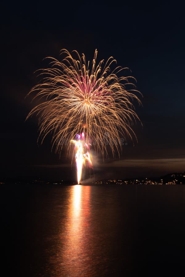Fireworks on a lake stock image. Image of holiday, colourful - 266479137