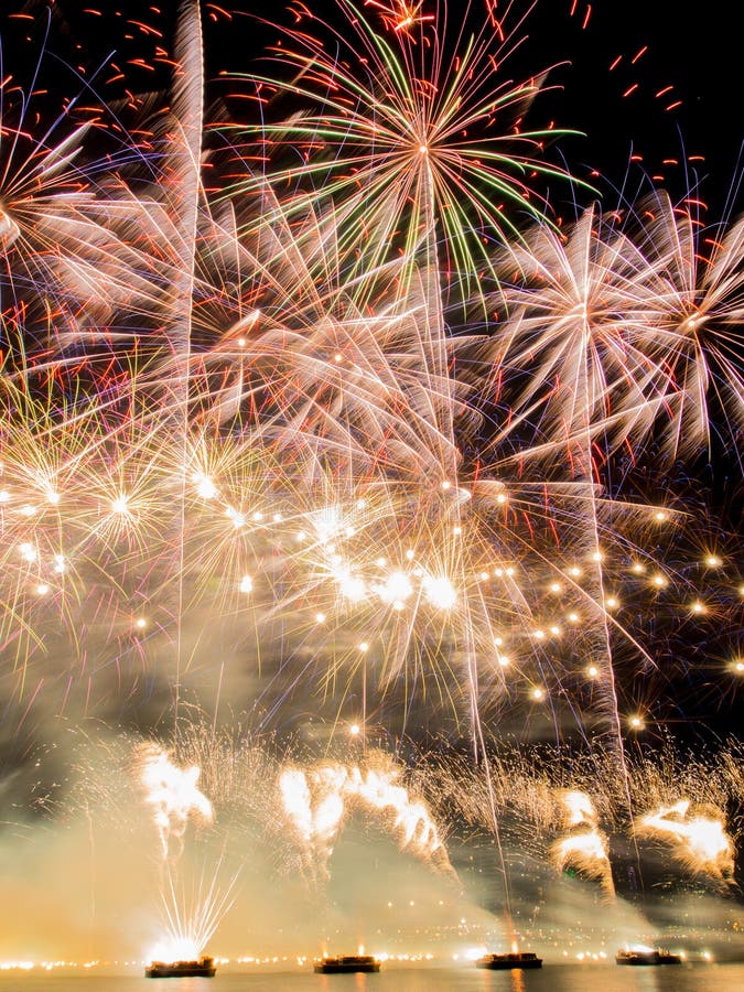 Fireworks Launching from the Water Stock Photo - Image of display ...