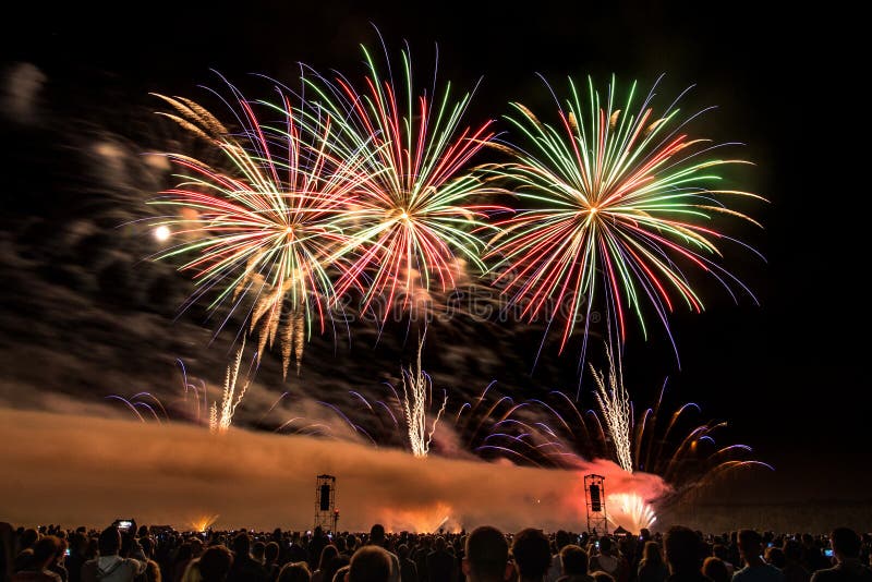 Fireworks light up the sky editorial photo. Image of night - 88591581