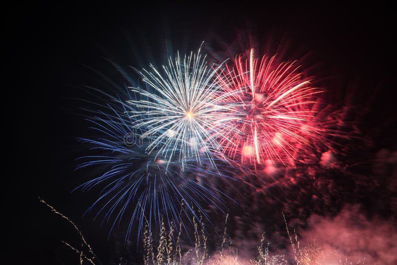 Fireworks Light Up the Sky with Smoke. Colorful. Stock Photo - Image of ...