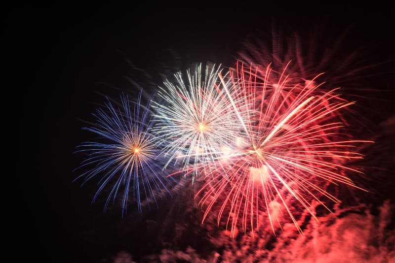 Fireworks Light Up the Sky Wit Smoke. Colorful. Stock Image - Image of ...