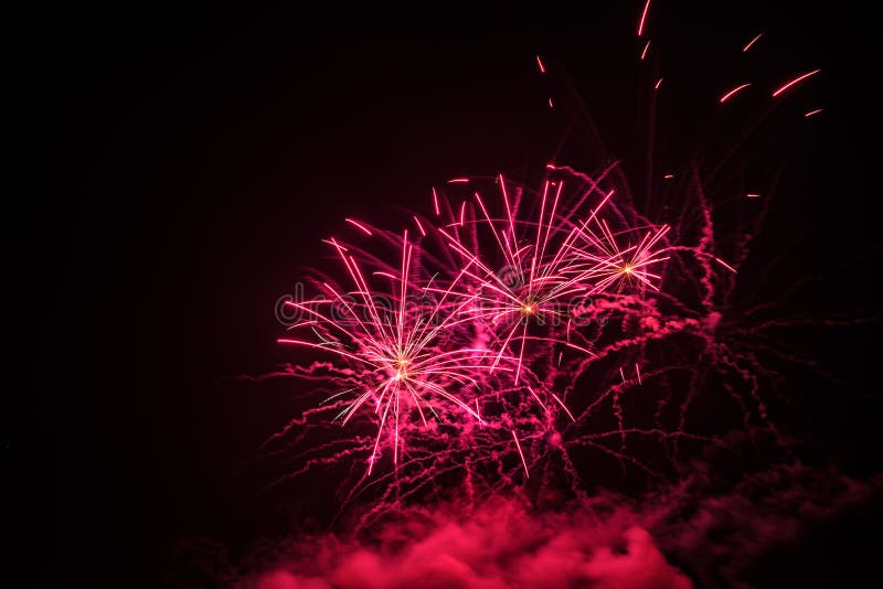 Fireworks Light Up the Sky Wit Smoke. Colorful. Stock Photo - Image of ...