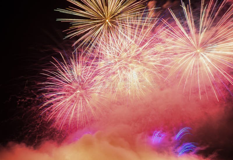 Fireworks Light Up the Sky Wit Smoke. Colorful. Stock Photo - Image of ...