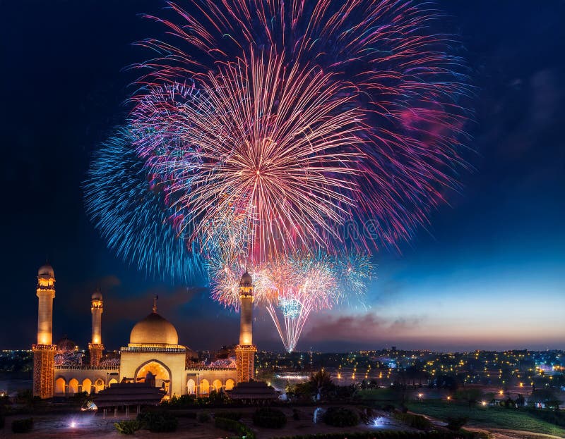 Fireworks Lighting Up the Night Sky for Eid Celebrations, Creating a ...