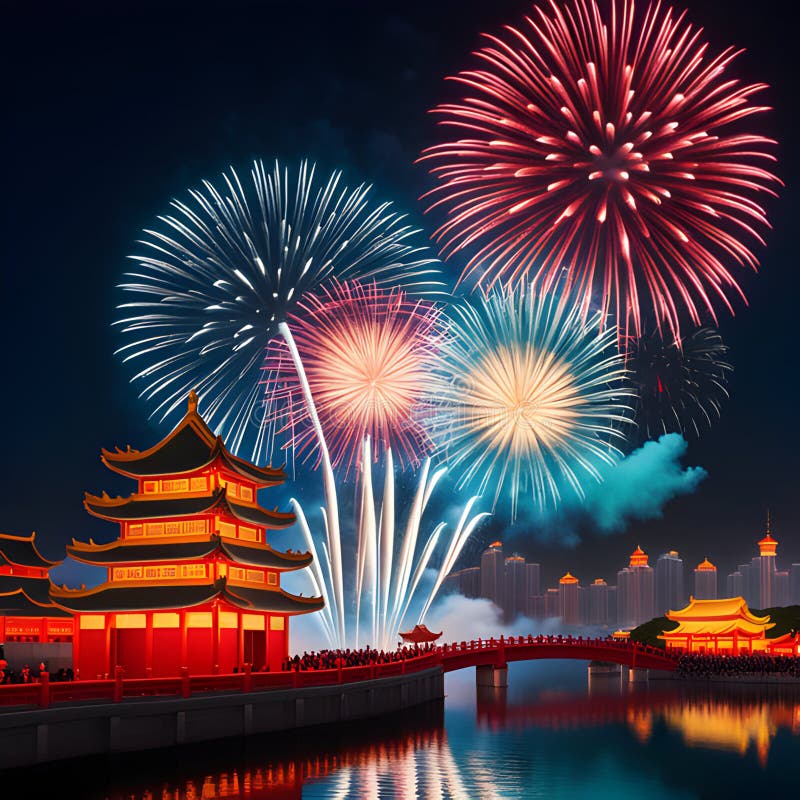 A Fireworks Lighting Up the Sky, To Mark the Beginning of Chinese New ...