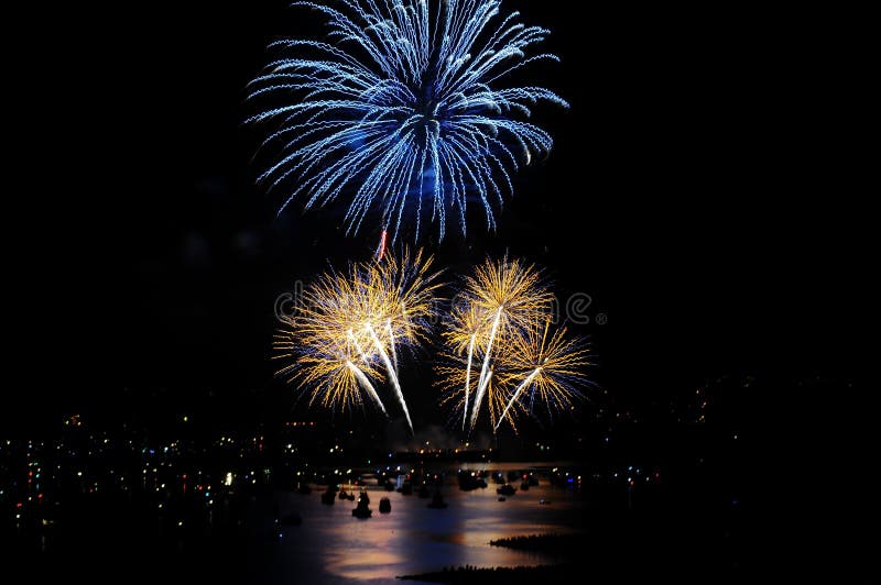 Fireworks Like Blue Tree Over Yellow Trees Stock Photo - Image of blue ...