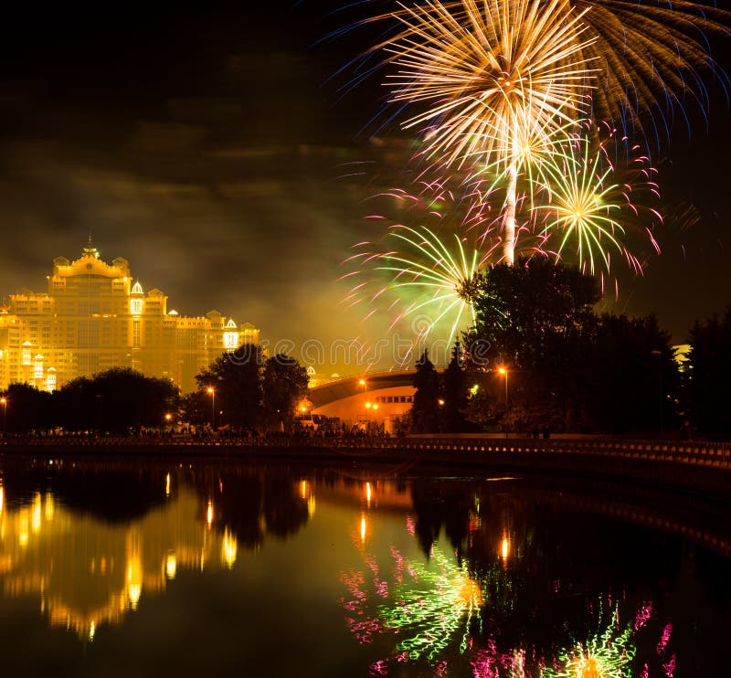 Fireworks in minsk stock photo. Image of street, traditional - 256006244