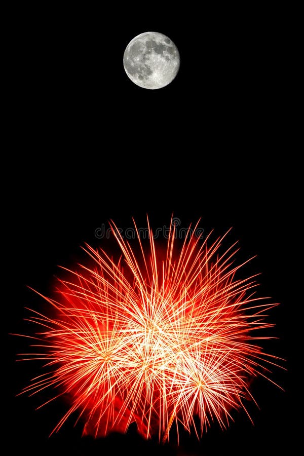 Fireworks and moon stock photo. Image of celebrate, festival - 32614080