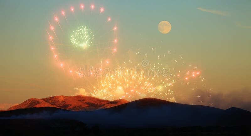 Fireworks and moon stock photo. Image of light, journey - 51057272