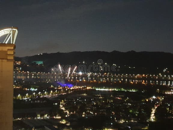 Fireworks near riverside stock photo. Image of dawn - 212197104