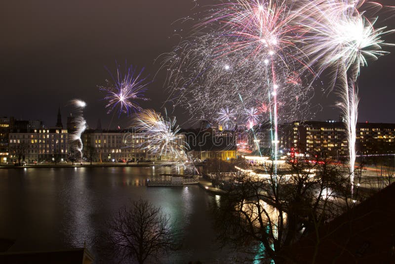 Fireworks New Year Copenhagen Stock Photo - Image of year, yellow: 85719160