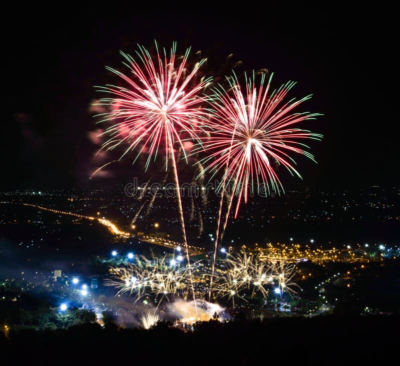 Fireworks on the Night City Stock Image - Image of colour, long: 51858809