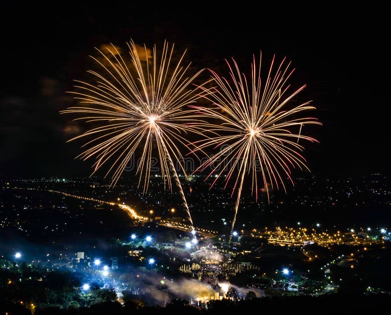 Fireworks on Night City Background Stock Image - Image of fireworks ...