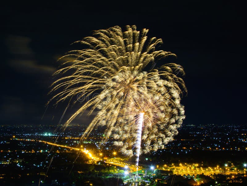 Fireworks on Night City Background Stock Image - Image of sparkle ...