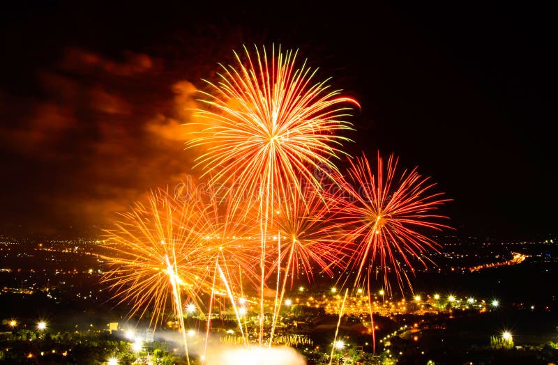 Fireworks on Night City Background Stock Photo - Image of evening ...