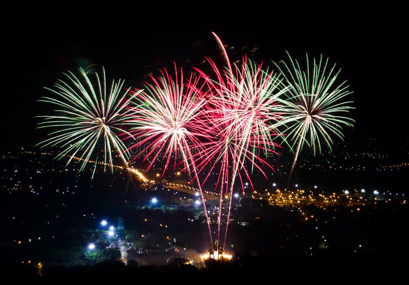 Fireworks on Night City Background Stock Image - Image of spark ...