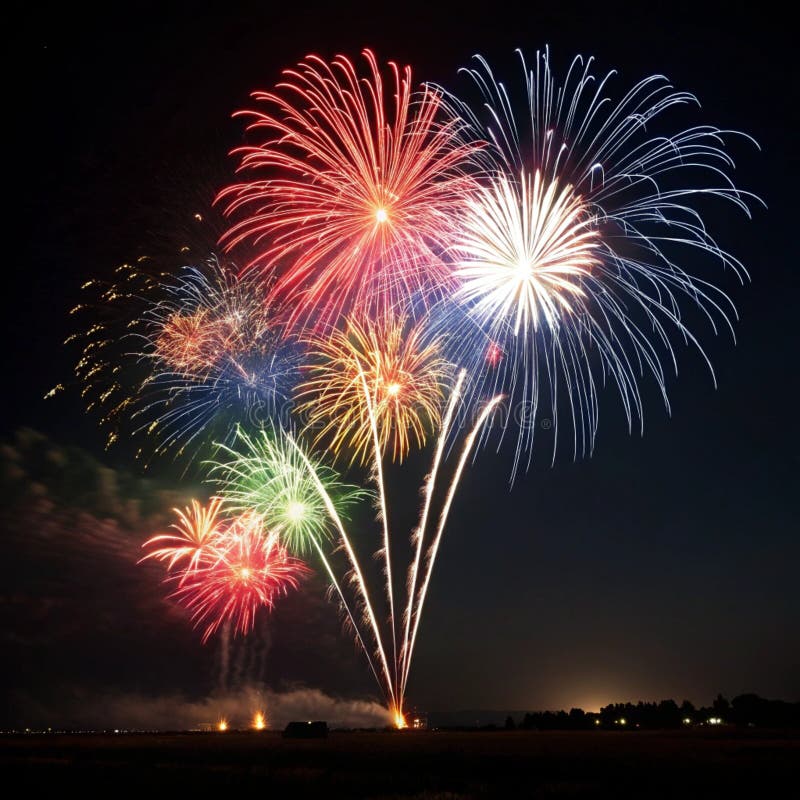 Fireworks in the Night Sky. Watercolor Illustration Stock Illustration ...