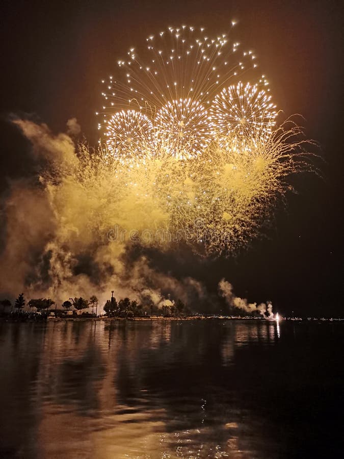 Fireworks and night scene stock image. Image of fire - 251585849