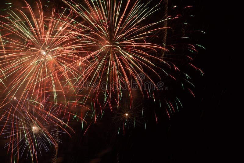 Fireworks in the night sky stock photo. Image of black - 83354622