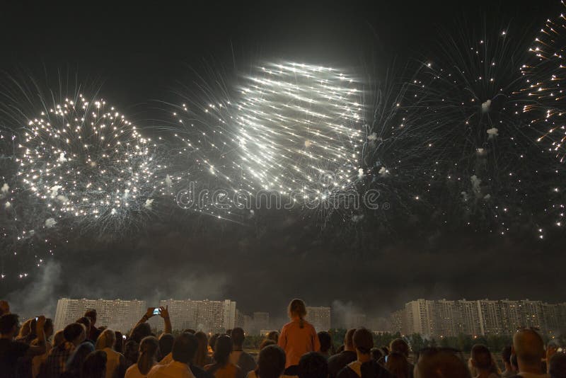 Fireworks in the Night Sky on a Holiday. Editorial Stock Photo - Image ...