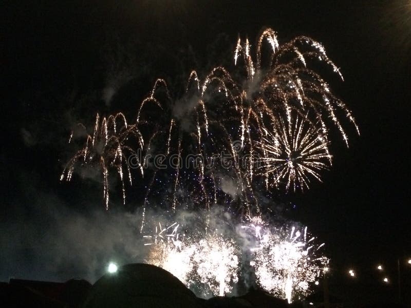 Fireworks in the night sky stock image. Image of explosion - 96448523