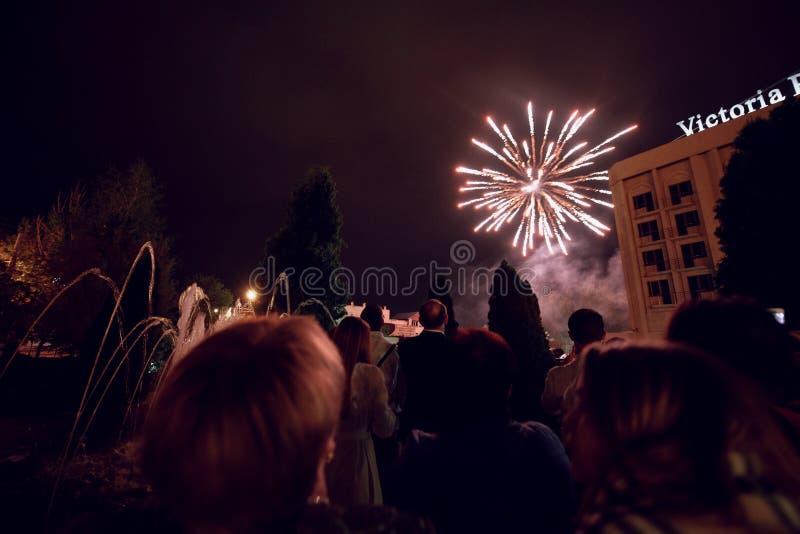 Fireworks in the Night Sky. Multicolored Fireworks at Night Editorial ...