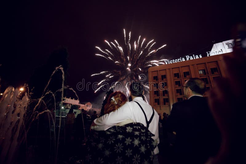 Fireworks in the Night Sky. Multicolored Fireworks at Night Editorial ...